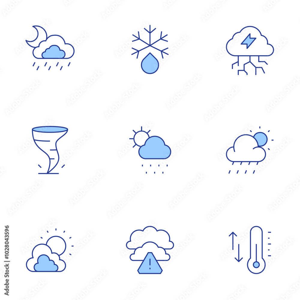 Weather icons set. Line Duotone style, editable stroke. bad weather ...