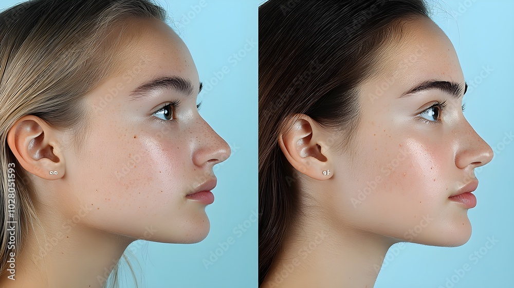 Rhinoplasty profile transformation, documenting the nose's bridge and ...
