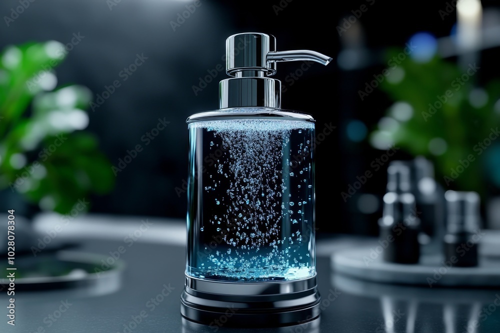 A 3D animation of a dispenser releasing liquid, with smooth, realistic ...