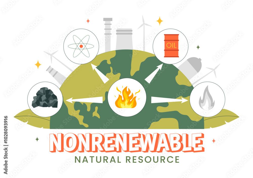 Nonrenewable Natural Energy Resources Vector Illustration Featuring ...