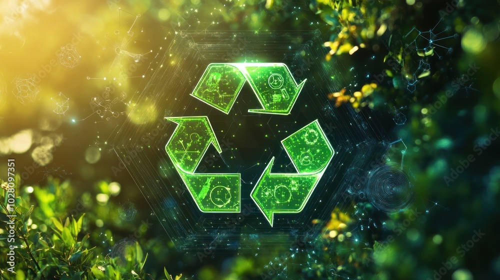Innovation for circular economy background, featuring recycling symbols ...