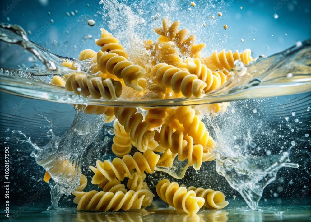Macro Photography of Fusilli Pasta Falling into Water - Close-Up Action ...