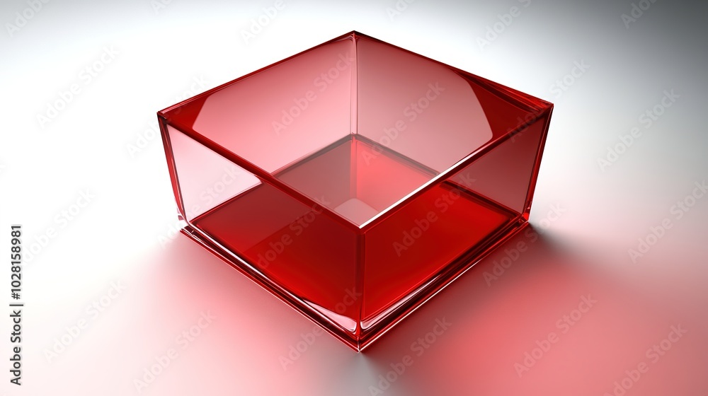 3D red glass box rendered with sleek, transparent material and a glossy ...