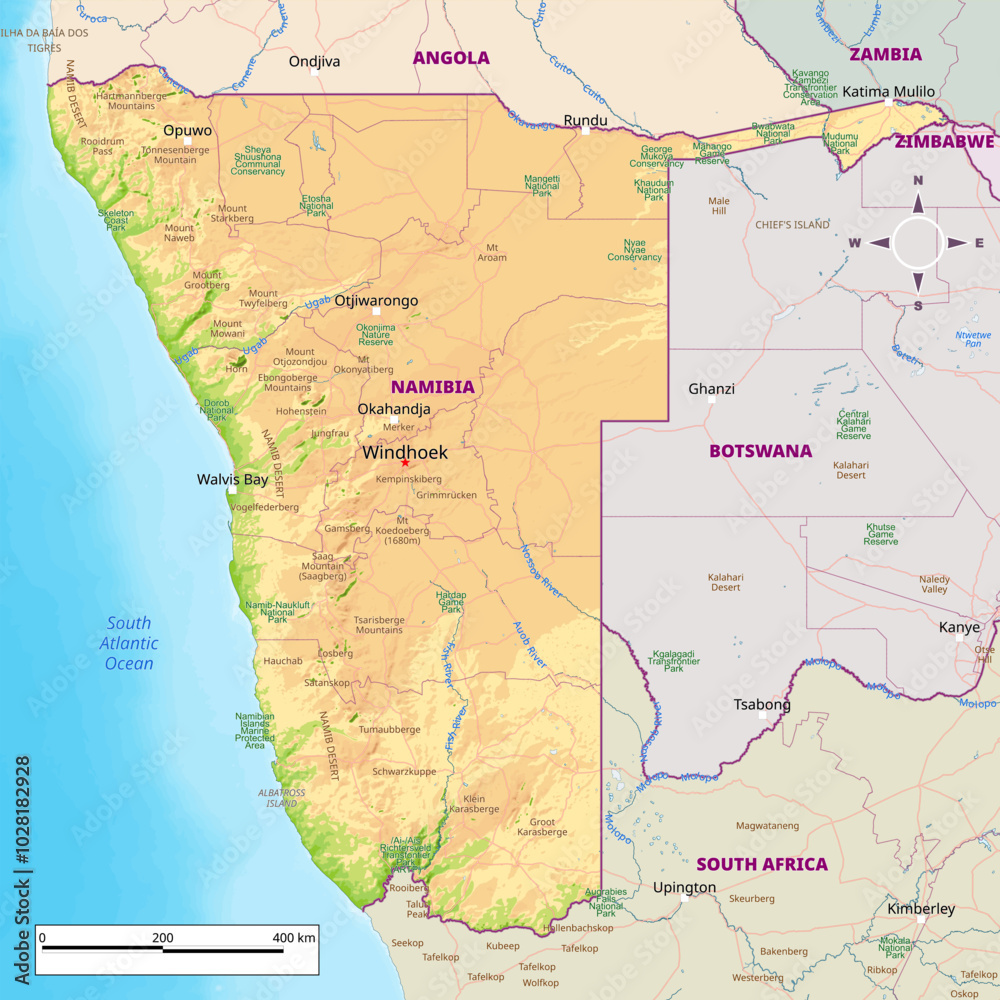Physical political map of Namibia Stock Vector | Adobe Stock