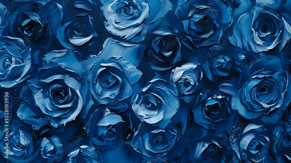 Top down view of an oil painting of dark blue color roses, Generative ...