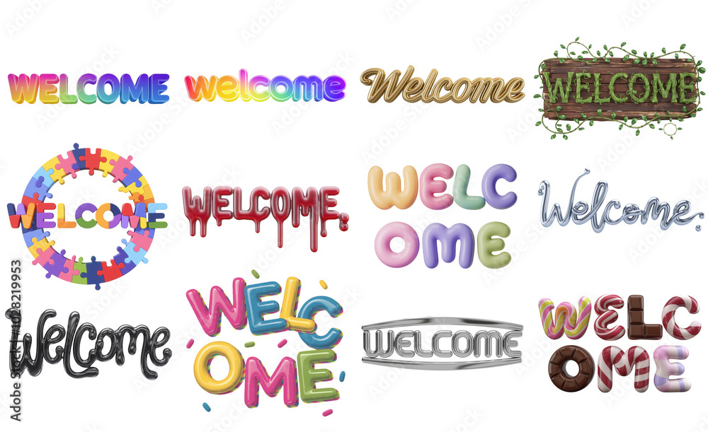 Colorful welcome text designs, white isolate background. on transparent ...