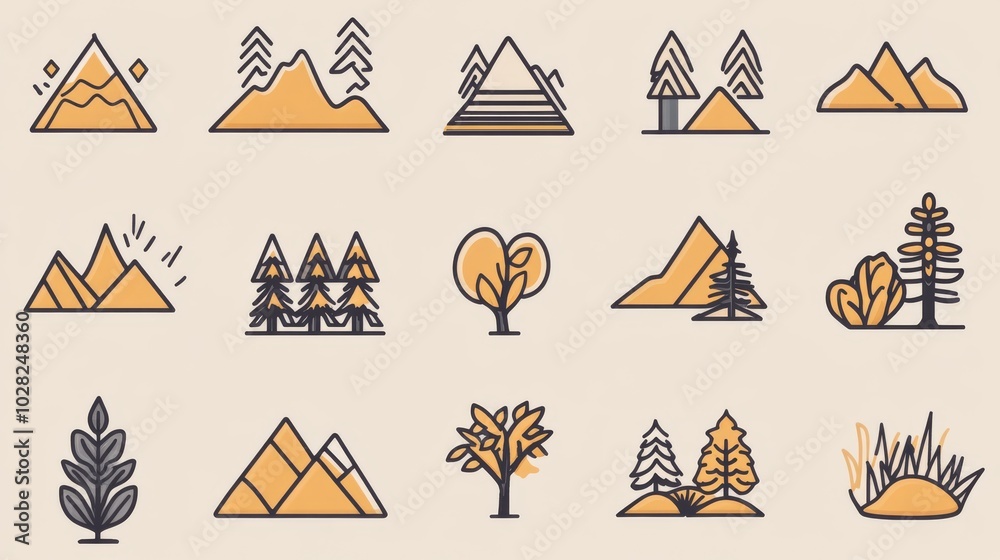 2408 20.A nature-themed vector icon collection, with icons representing ...