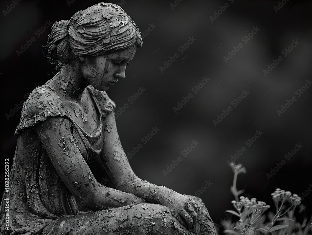 Melancholy Stone Statue: A Symbol of Grief and Remembrance Stock ...