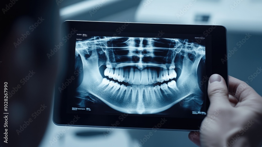 Doctor reviewing a panoramic dental x-ray for dental diagnosis. main ...