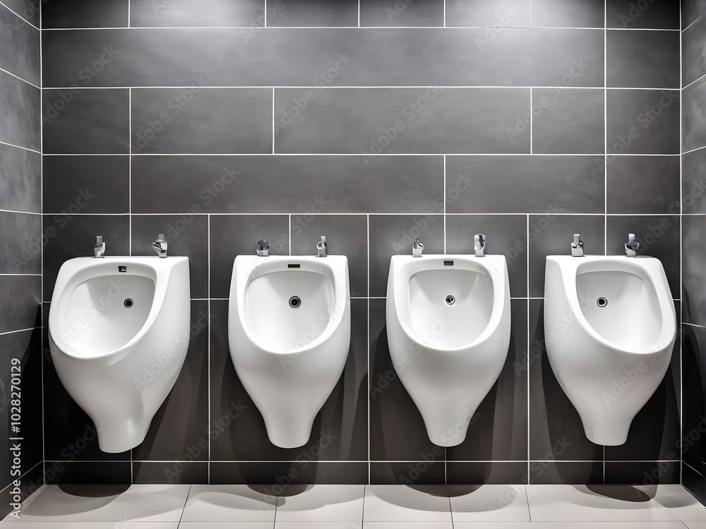 Row of white ceramic urinal chamber pot interior design men public ...