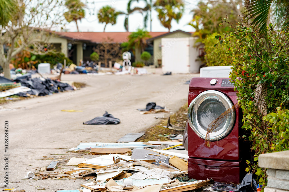 Debris on the streets of Manasota Key Florida after Hurricane Milton ...