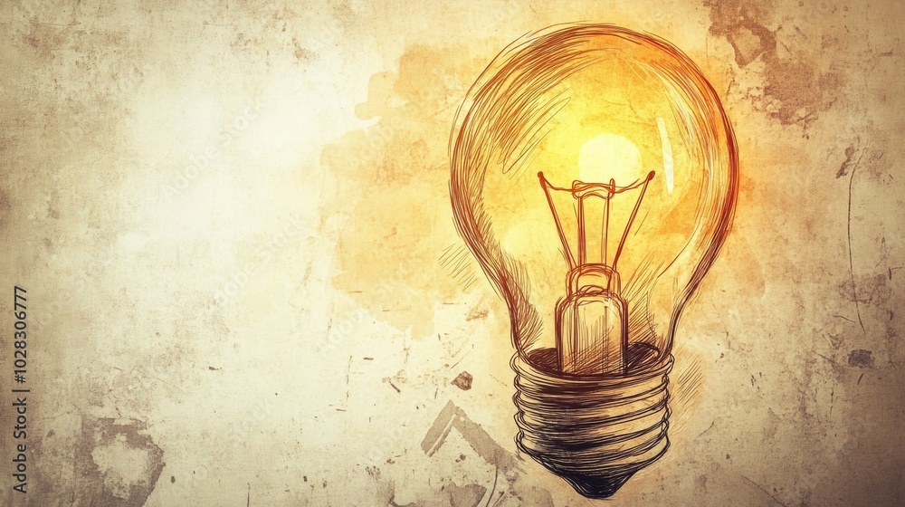 A sketch of a light bulb with a yellow glow Stock Photo | Adobe Stock