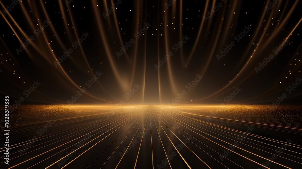 Stage opening golden stage glitter with spotlights and luxury gold ...