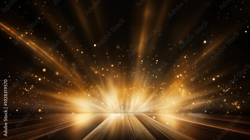 Stage opening golden stage glitter with spotlights and luxury gold ...