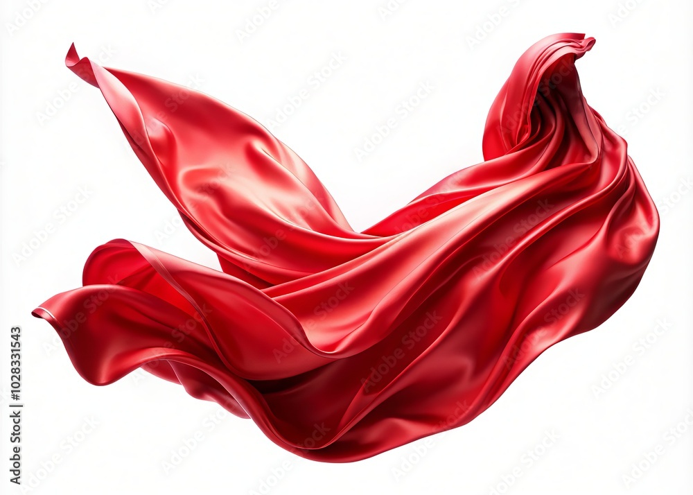 Captivating Flying Red Silk Fabric Waving Satin Cloth Isolated on White ...