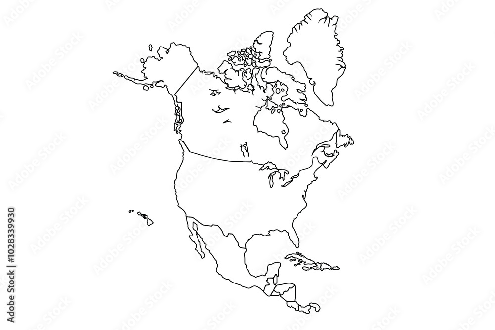 North America Political Map.Highly detailed map.line art vector ...