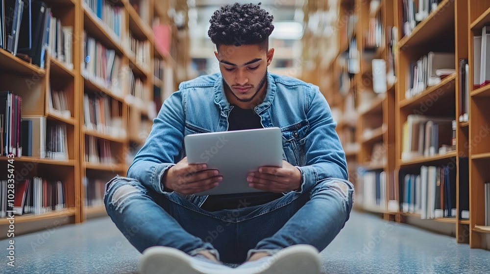 College Student Using Budget Friendly Digital Learning Tools in Library ...