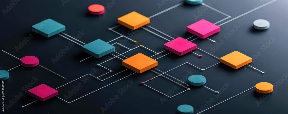 Colorful abstract flowchart design on dark background showcasing ...