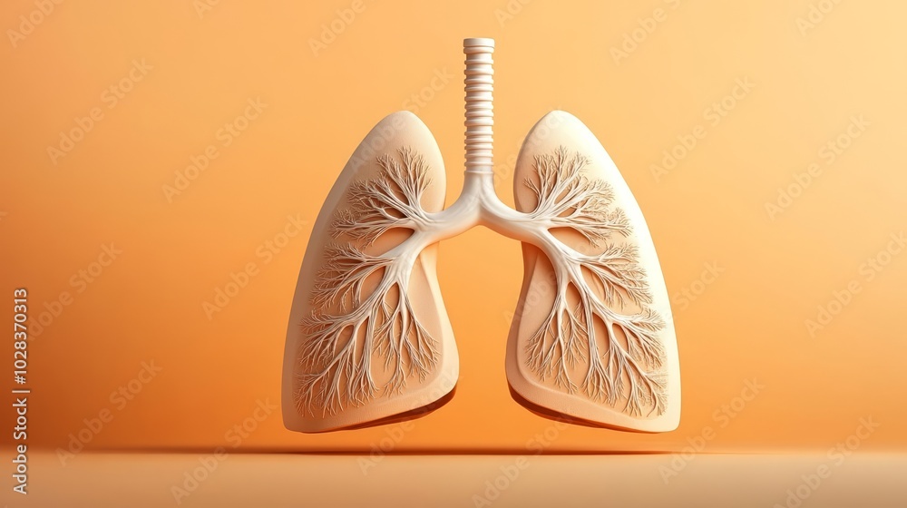 Anatomical 3D model of lungs with vascular details, emphasizing ...
