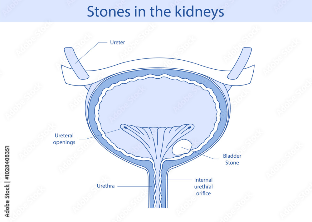Anatomy of the bladder. Diagram of bladder stones. Vector illustration ...