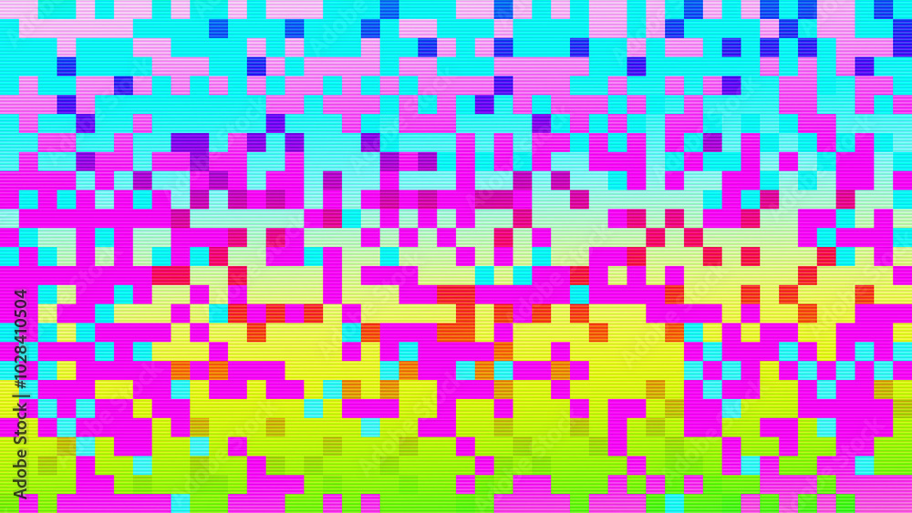 Abstract pixelated interlaced colorful rainbow 8 bit cyber retro game ...