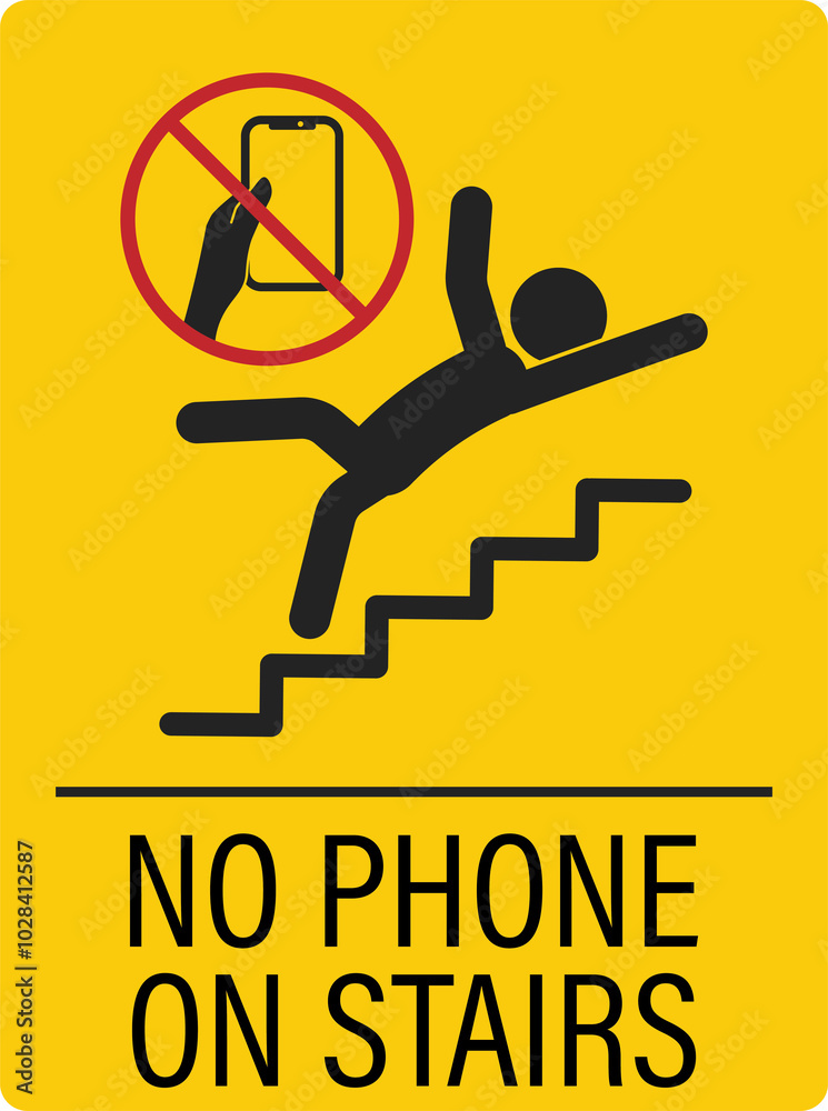 Isolated prohibition sign man walking climbing down stairs with red ...