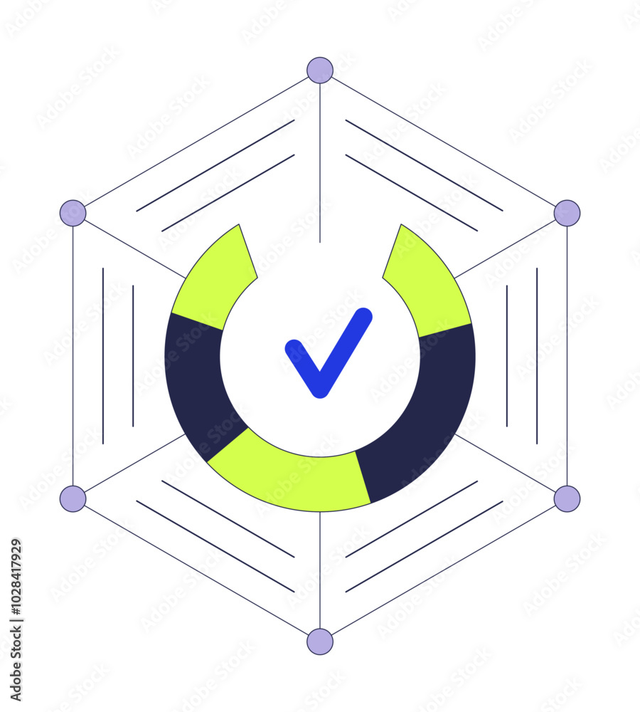 Matrix circle diagram checkmark 2D cartoon object. Circular grid donut ...