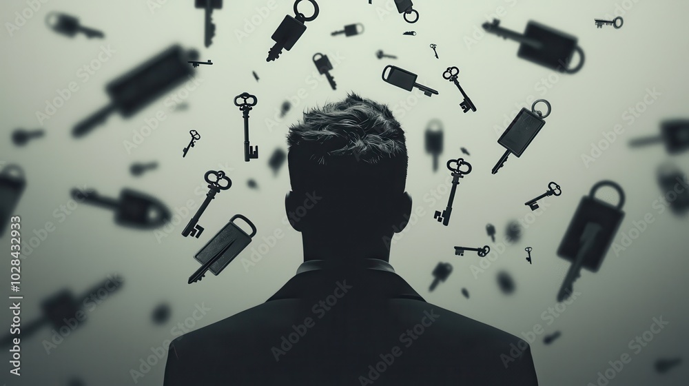 Missed Opportunities: A person looking away as abstract symbols of ...