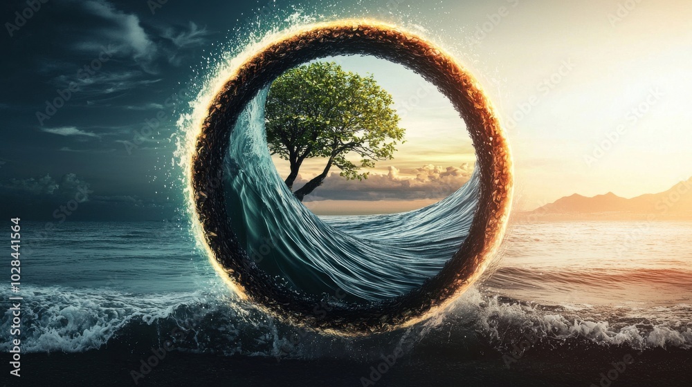 Symbiotic Circle: A glowing circle split into two halves: one side ...