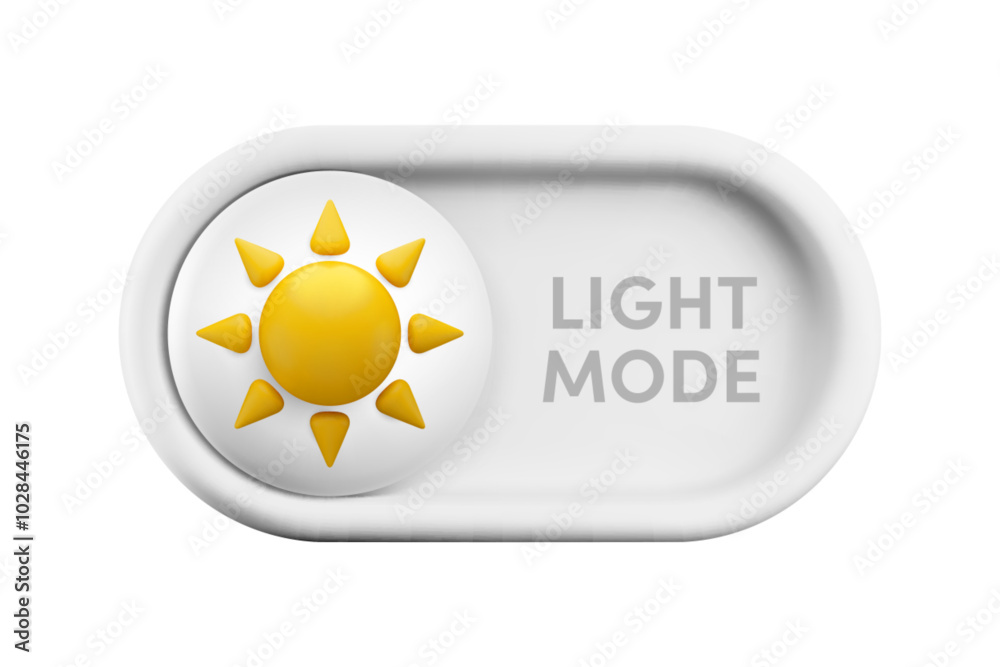 Vector cartoon 3d light theme on switch button. Cute realistic 3d white Day mode toggle switch ...
