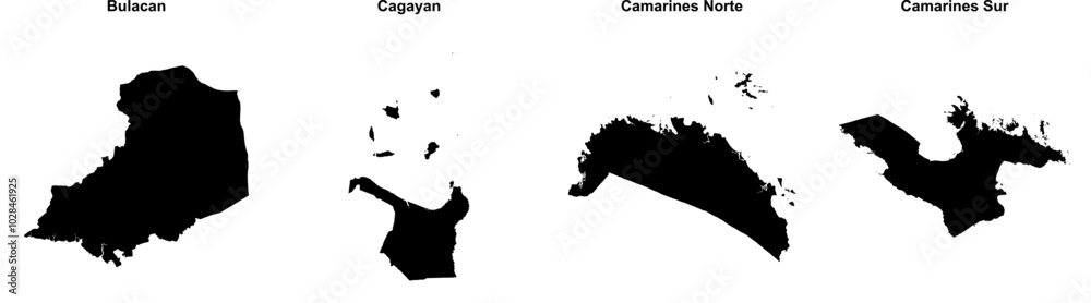 Bulacan, Cagayan, Camarines Norte, Camarines Sur outline maps Stock ...