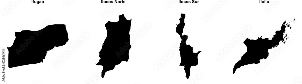 Ifugao, Ilocos Norte, Ilocos Sur, Iloilo outline maps Stock Vector ...