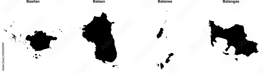 Basilan, Bataan, Batanes, Batangas outline maps Stock Vector | Adobe Stock
