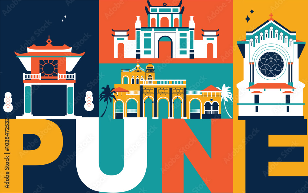 Pune culture travel set, Indian famous architectures and specialties in ...