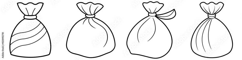 line art vector illustration collection of candy bag . isolate on a ...