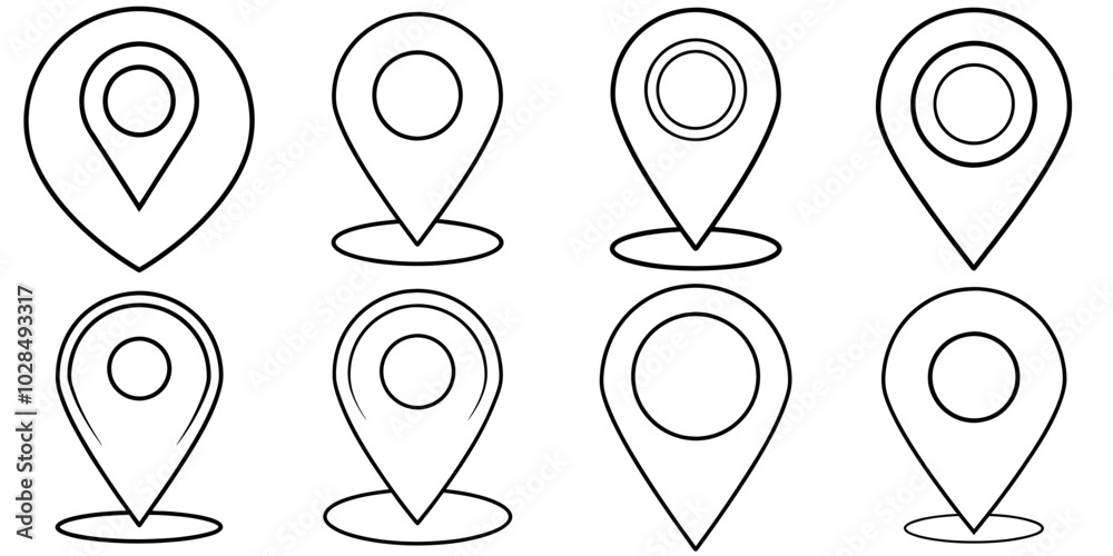 line art vector illustration collection of location pin . isolate on a ...