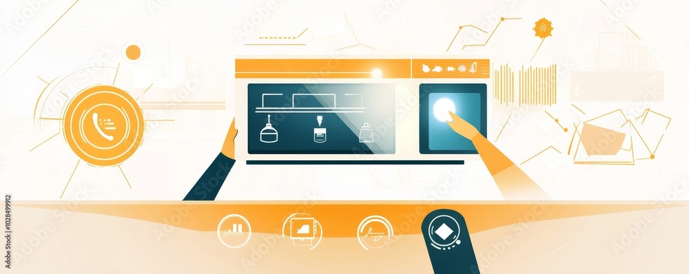 Stock-Illustration „A modern kitchen scene featuring a user interacting ...