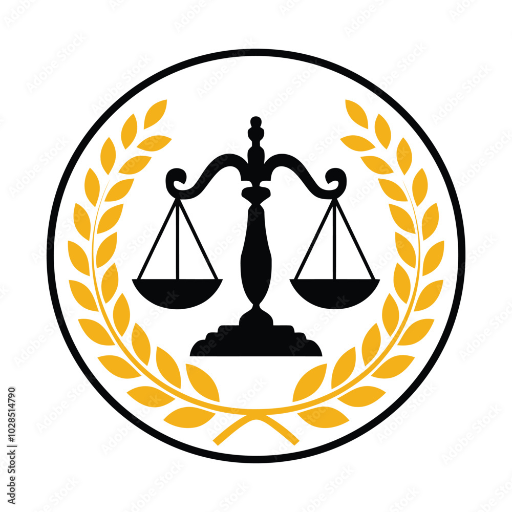 Scales of Justice with Laurel Wreath Symbol Stock Vector | Adobe Stock