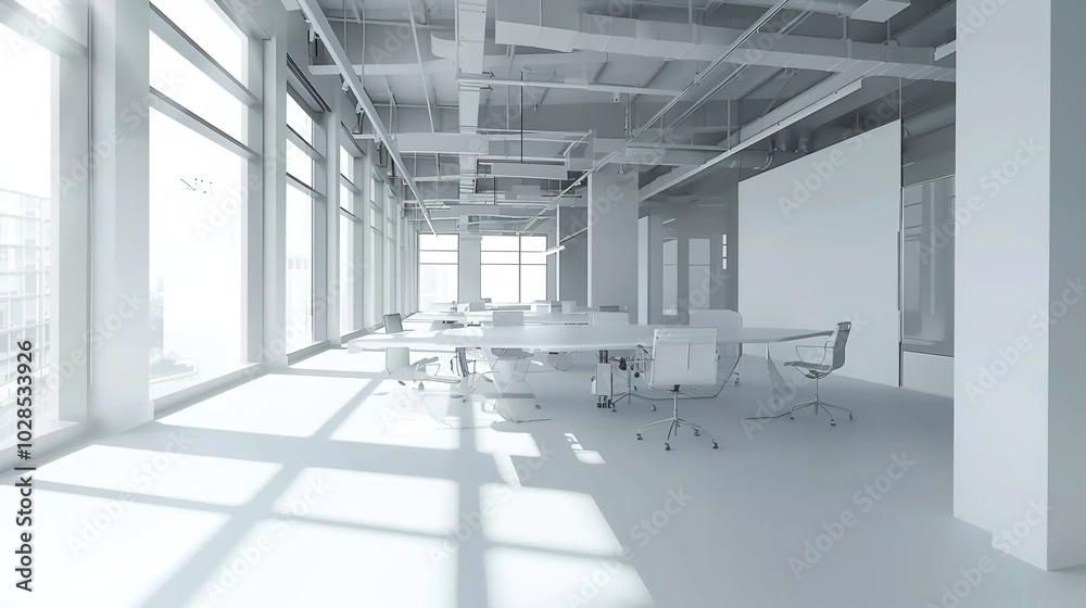 A modern office layout showcasing multiple workstations with sleek ...