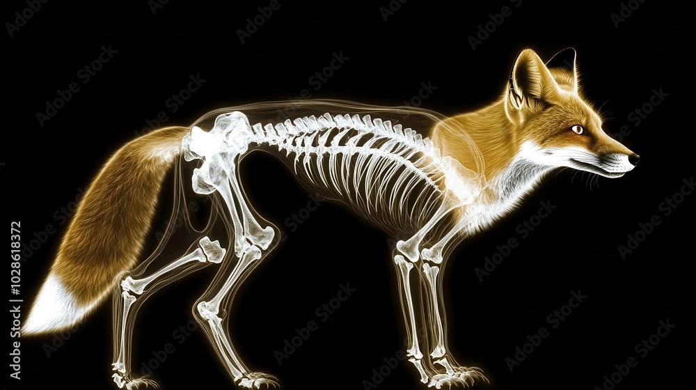 X-ray image of a fox's glowing skeleton, showing detailed bone ...