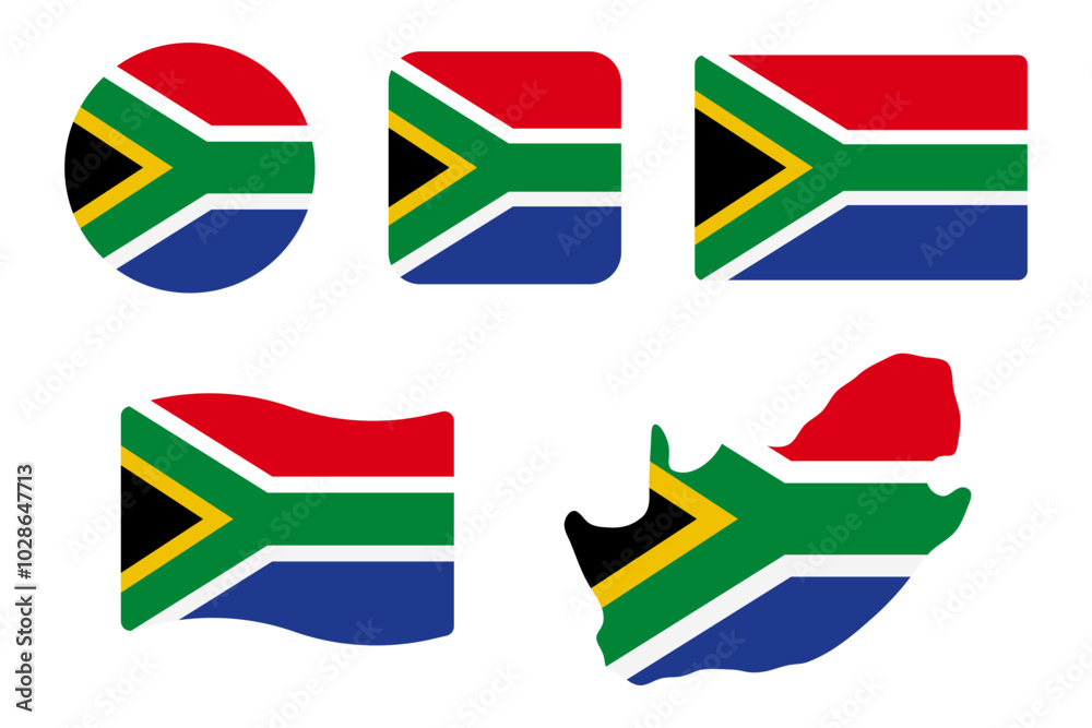 Vetor RSA flag symbols set. Green, white, black, yellow and red colors ...