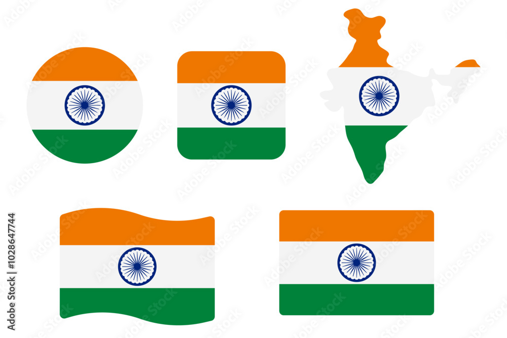 India flag symbols set. Orange, white and green colors with Ashoka ...
