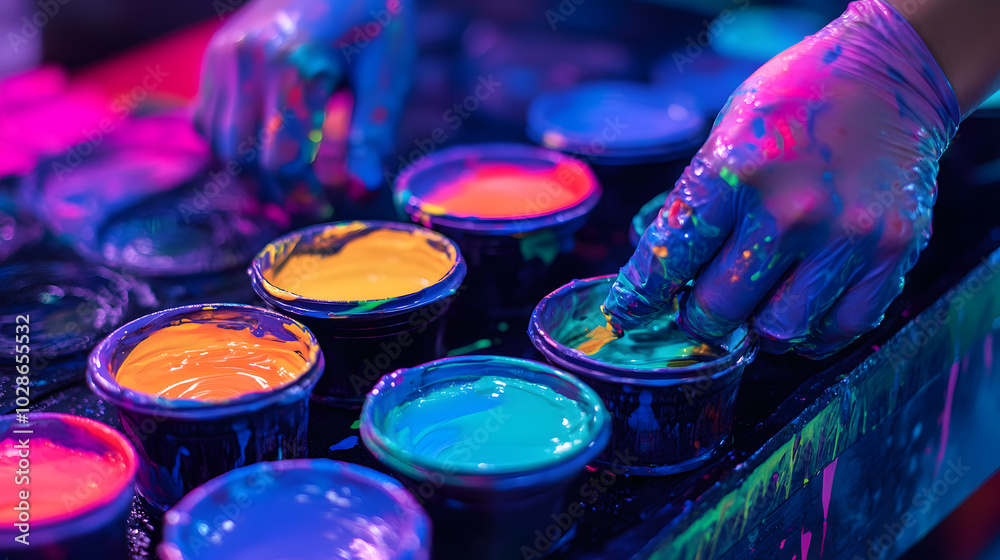 UV reactive sauces, blacklight photography, neon color palette Stock ...