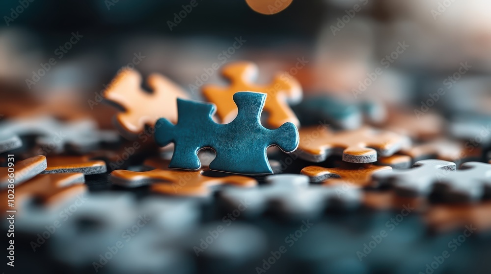 A close-up shot showing an array of puzzle pieces in a variety of ...