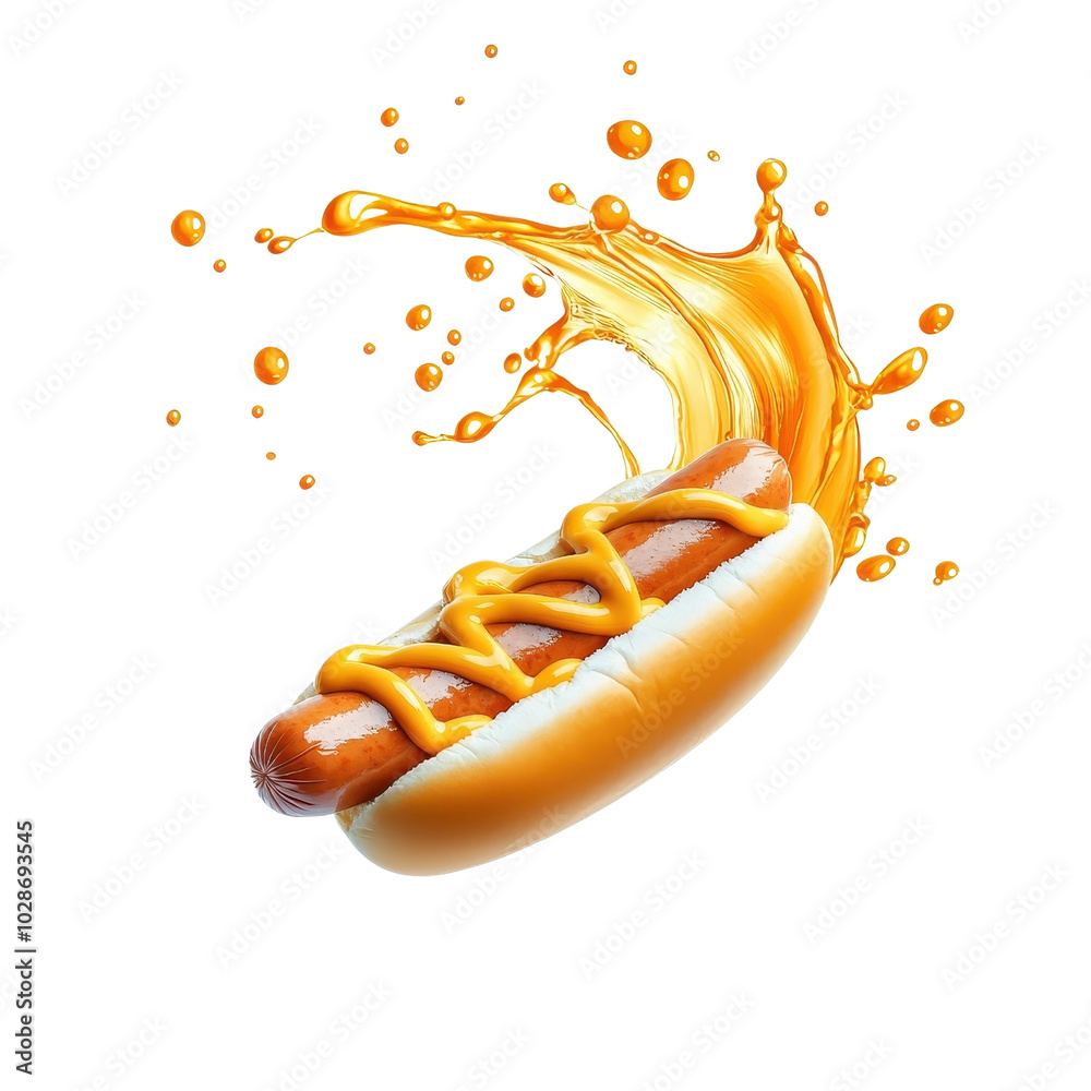 Sauce, circular splash swirl around a hot dog, isolated on white ...