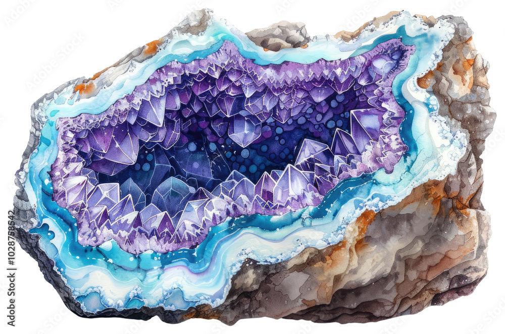 Amethyst Geode Watercolor Painting Isolated on Transparent Background ...