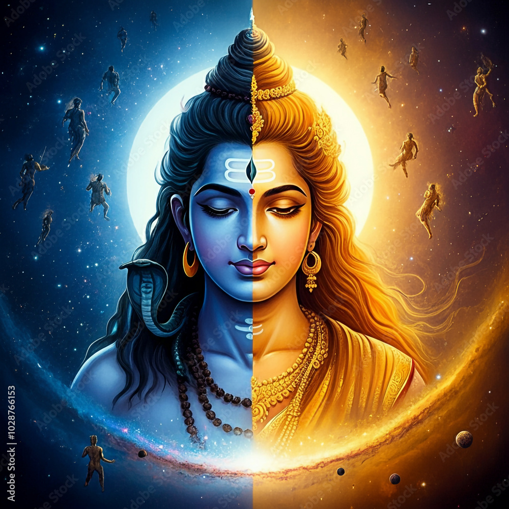 striking portrayal of Lord Shiva with the same dual-tone effect ...