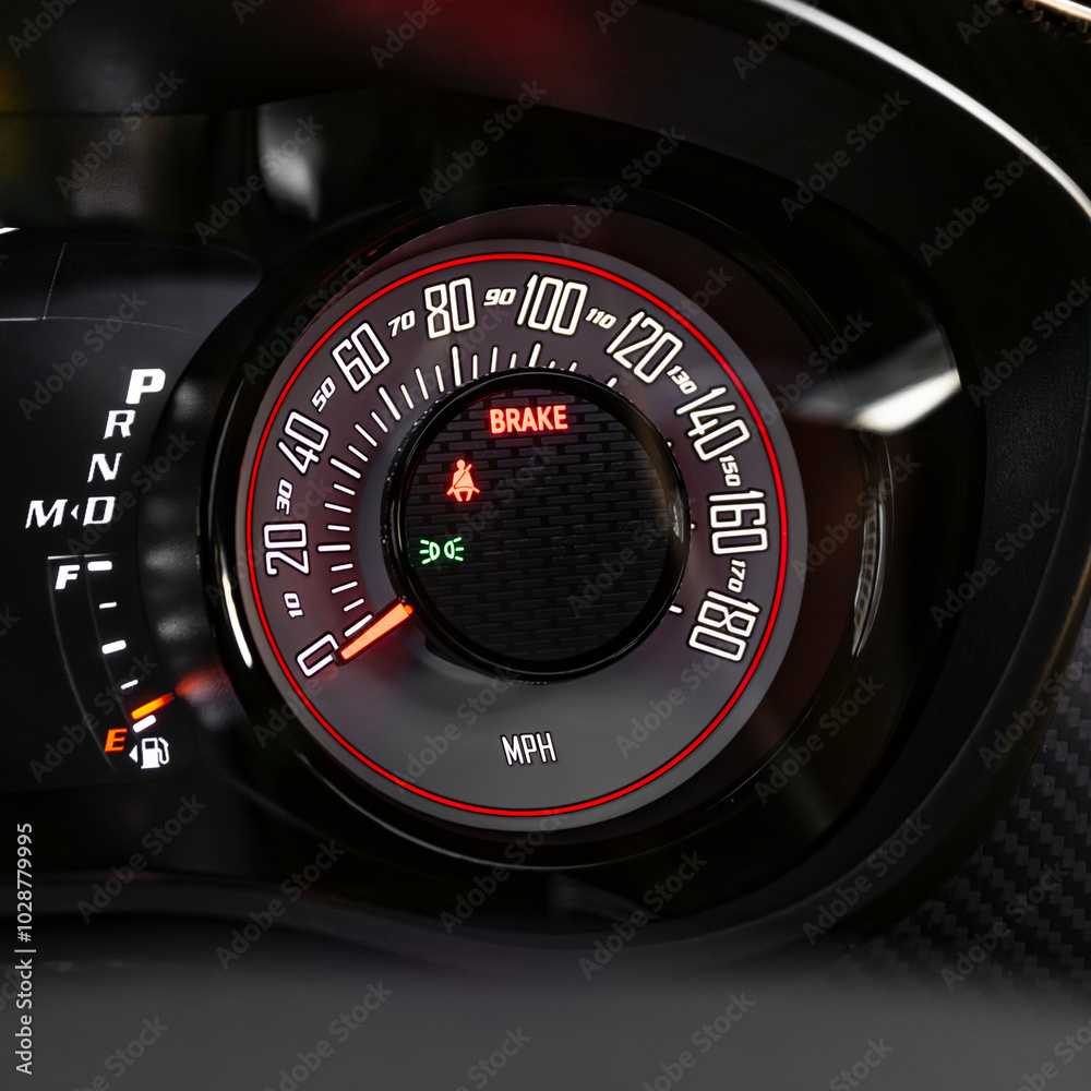 Dodge Challenger Hellcat gauge cluster closeup view, Sportscar analog ...