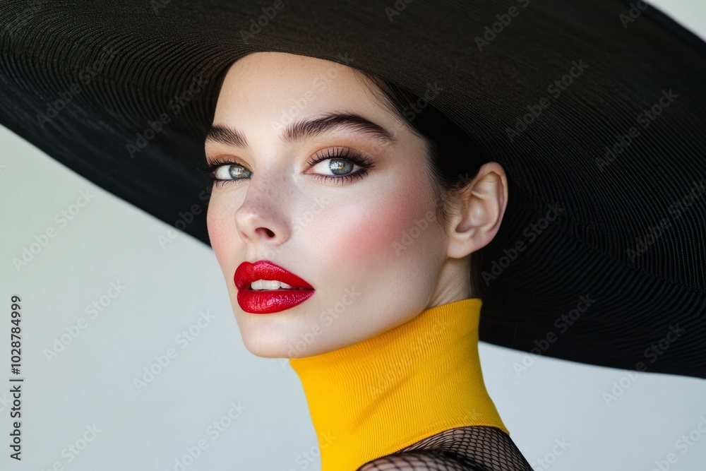 fashion photograph capturing a model The model is dressed in a sleek ...