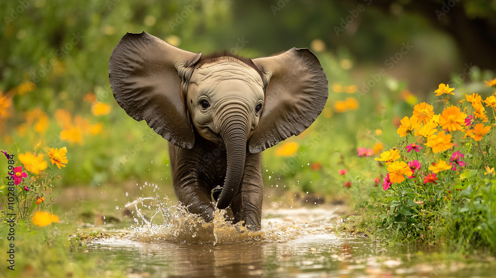 a cutest baby elephant you have ever seen, splashing water with its ...